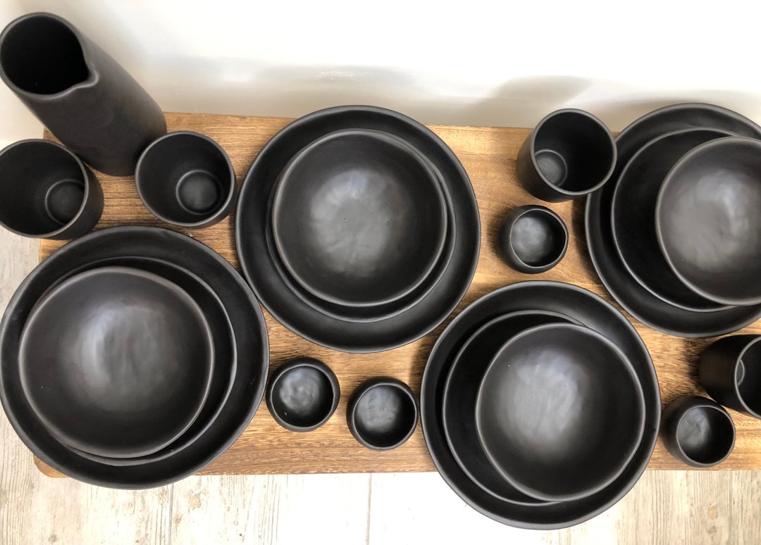 Unique Dinnerware 20 Pieces, Black Stoneware Dish Set, Wabi Sabi Dinner ...