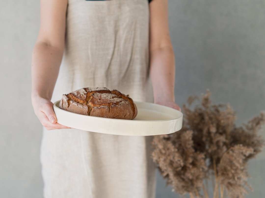 Handmade Ceramic Serving Platter With Lip, Large Round Pottery Food ...