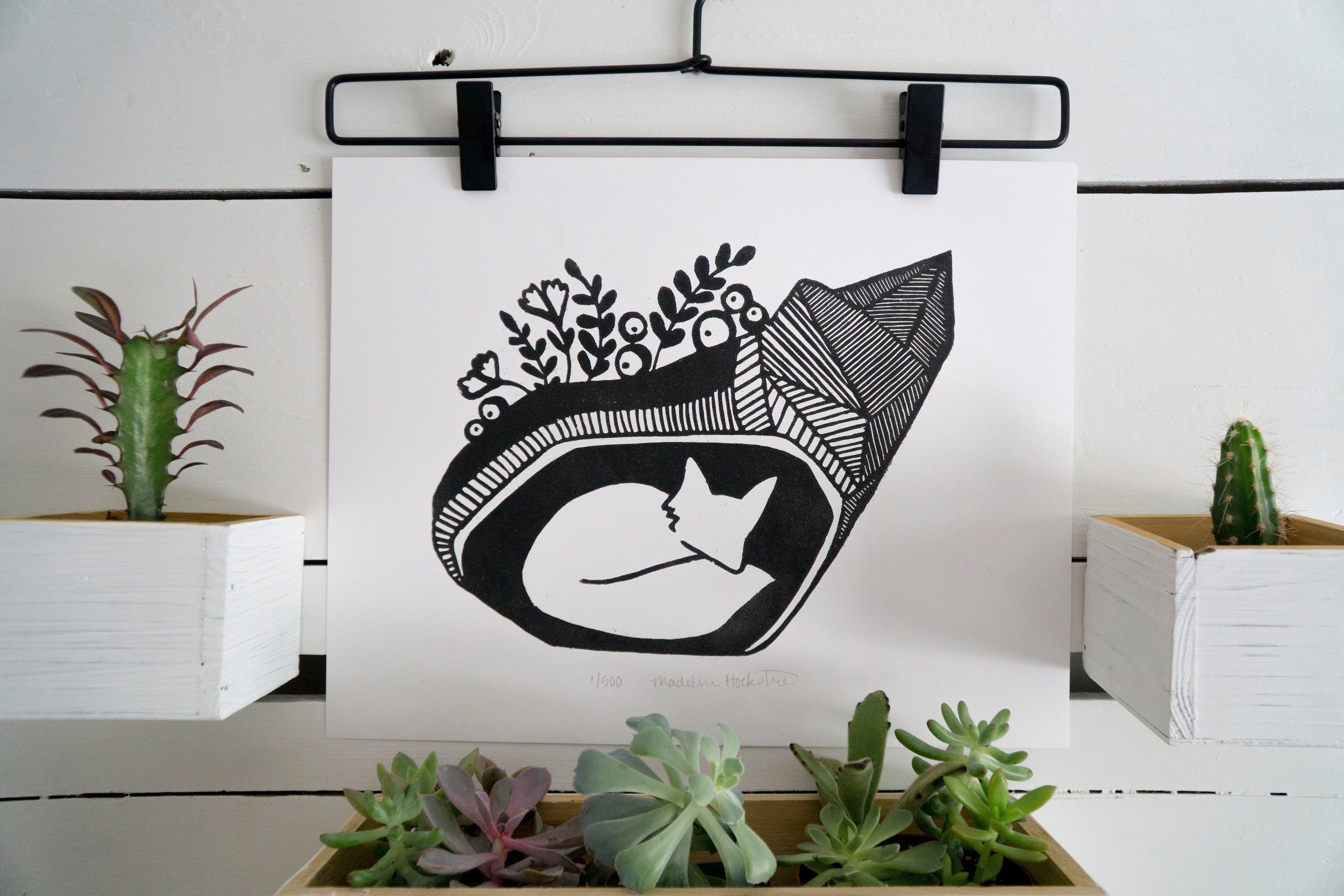 Foxhole Block Print Hand Printed Artwork Foxhole Art Fox - Etsy