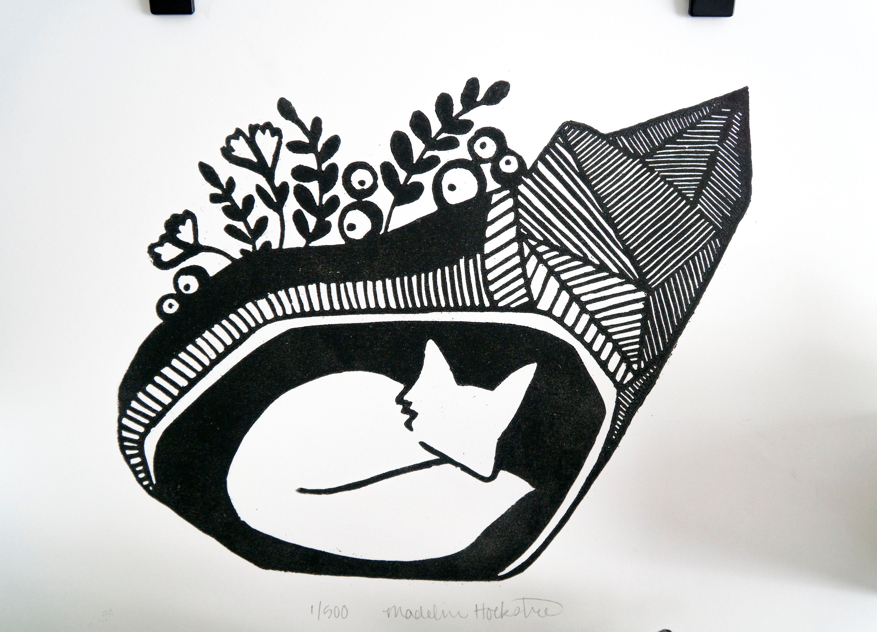 Foxhole Block Print Hand Printed Artwork Foxhole Art Fox - Etsy