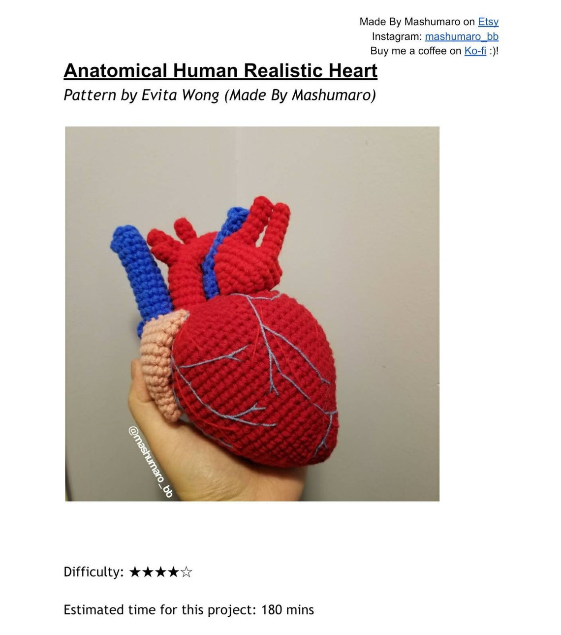 Realistic Anatomical Human Heart Amigurumi | Crochet Pattern | PDF ...