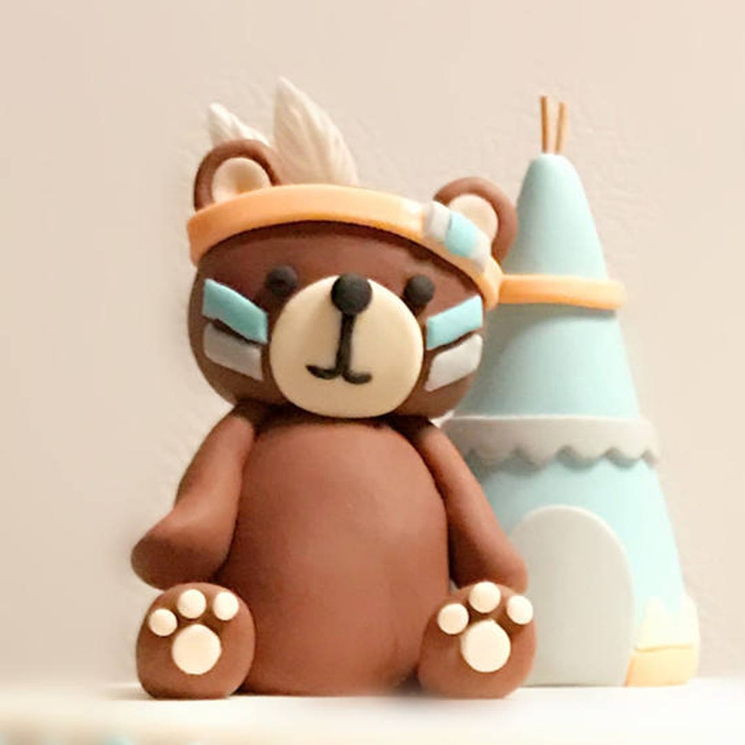 Fondant Woodland Tribal Cake Topper Set Indian Native Bear - Etsy