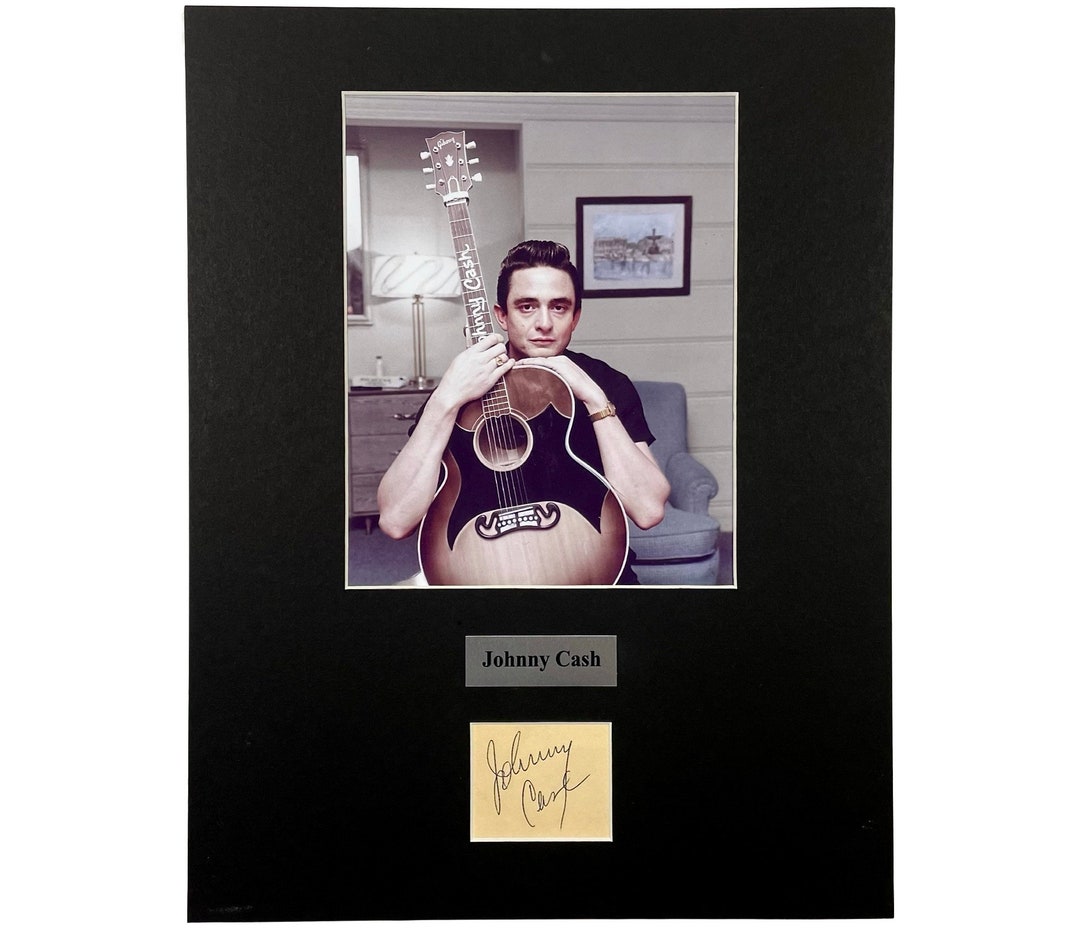 LARGE Vintage Johnny Cash Autograph Autographed Signed Display Art ...