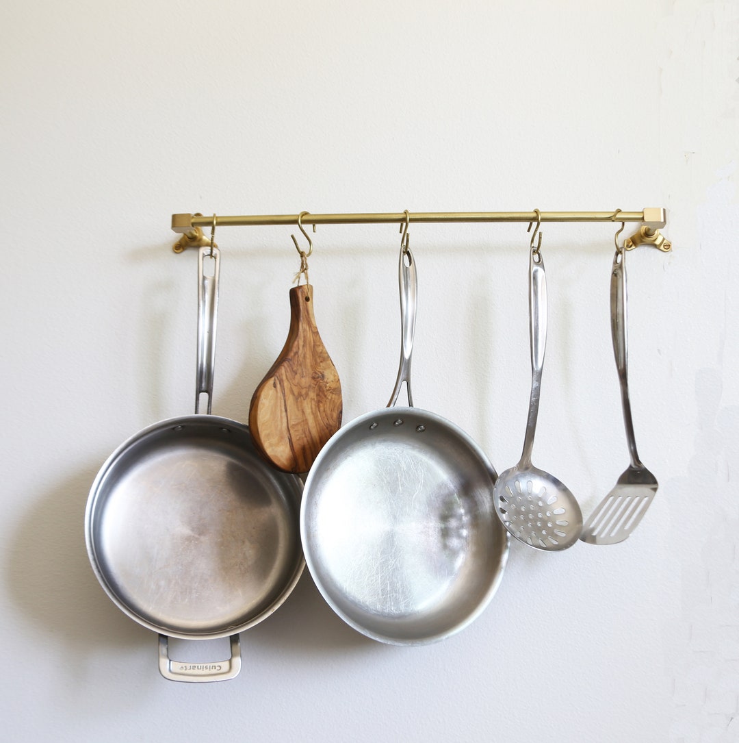 Pot Rack, Wall Mount Pot Rack, Brass Pot and Rail, Heavy Duty Pot Rack ...