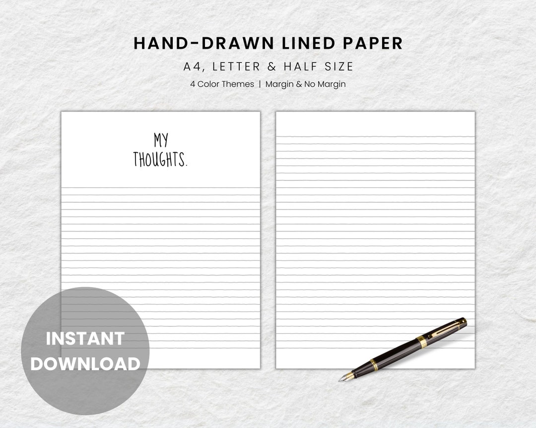 Hand-drawn Lined Paper | Printable Journal | Instant Download | A4 ...