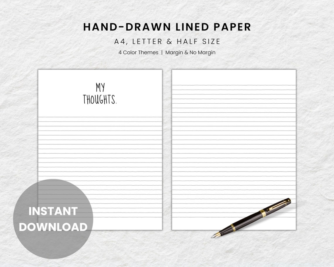 Hand-drawn Lined Paper | Printable Journal | Instant Download | A4 ...
