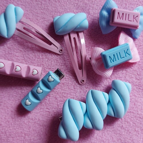Pastel Kawaii Pink and Blue Candy Hair Accessories Hairclips - Etsy