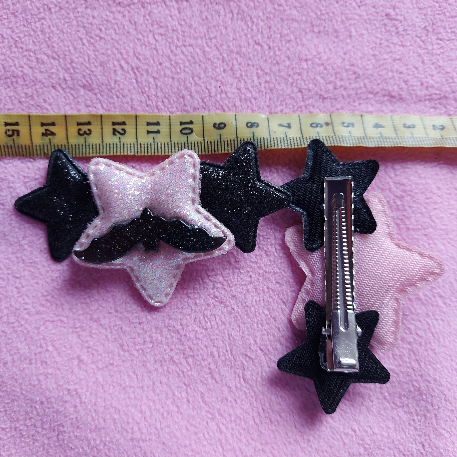 Kawaii Cute Shimmer Pink Black Bat Star Fabric Hairclips - Etsy