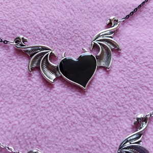 Pastel Goth Red and Black Heart With Devil Wings Necklace Punk Decora ...
