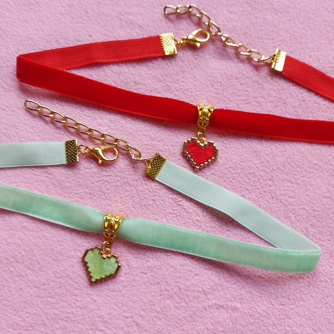 Kawaii Cute Collar Choker Pixel Gamer Heart Lace Pastel Pink Fantasy ...