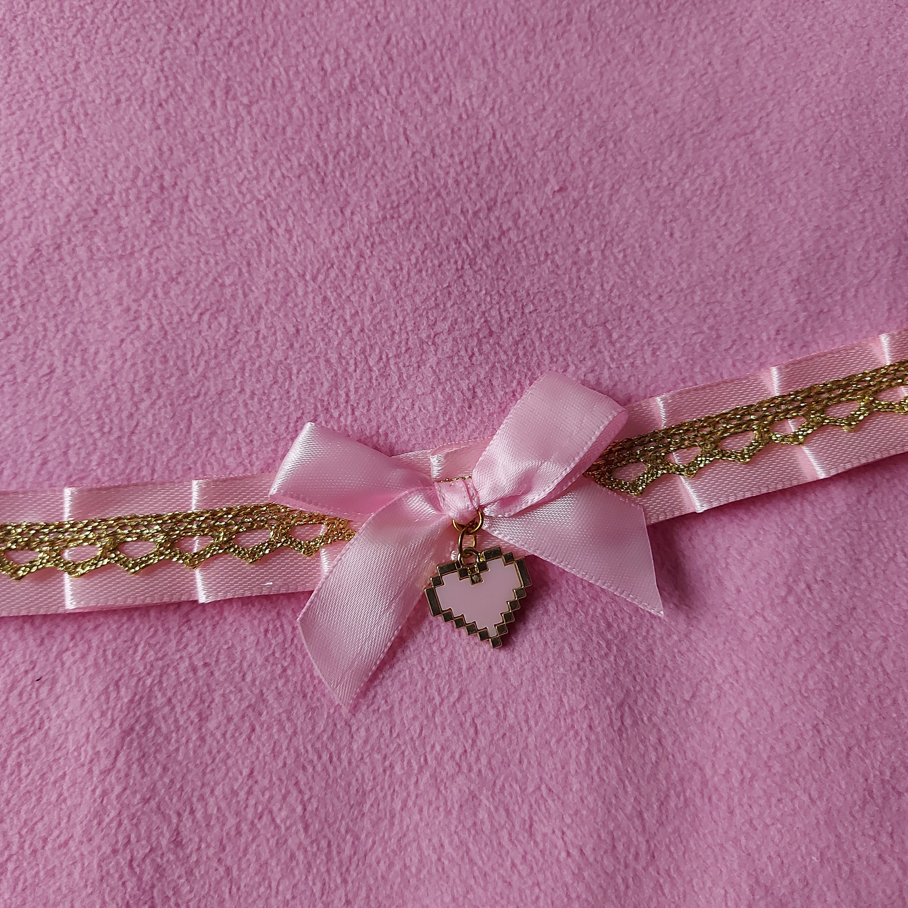 Kawaii Cute Collar Choker Pixel Gamer Heart Lace Pastel Pink - Etsy