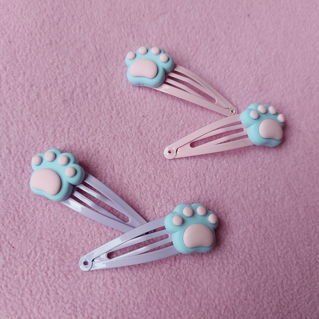 Kawaii Cute Pink and White Pet Paw Hairclips Fairy Kei Decora Easter ...