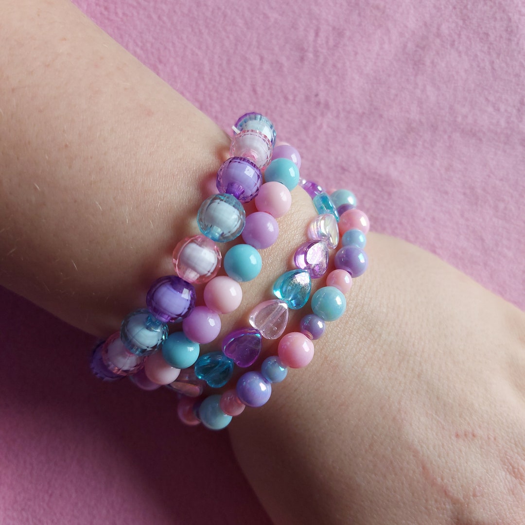 Kawaii Pastel Goth Rainbow Shimmer Kandi Bracelets, Fairy Kei Gothic ...