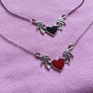 Pastel Goth Red and Black Heart With Devil Wings Necklace Punk Decora ...