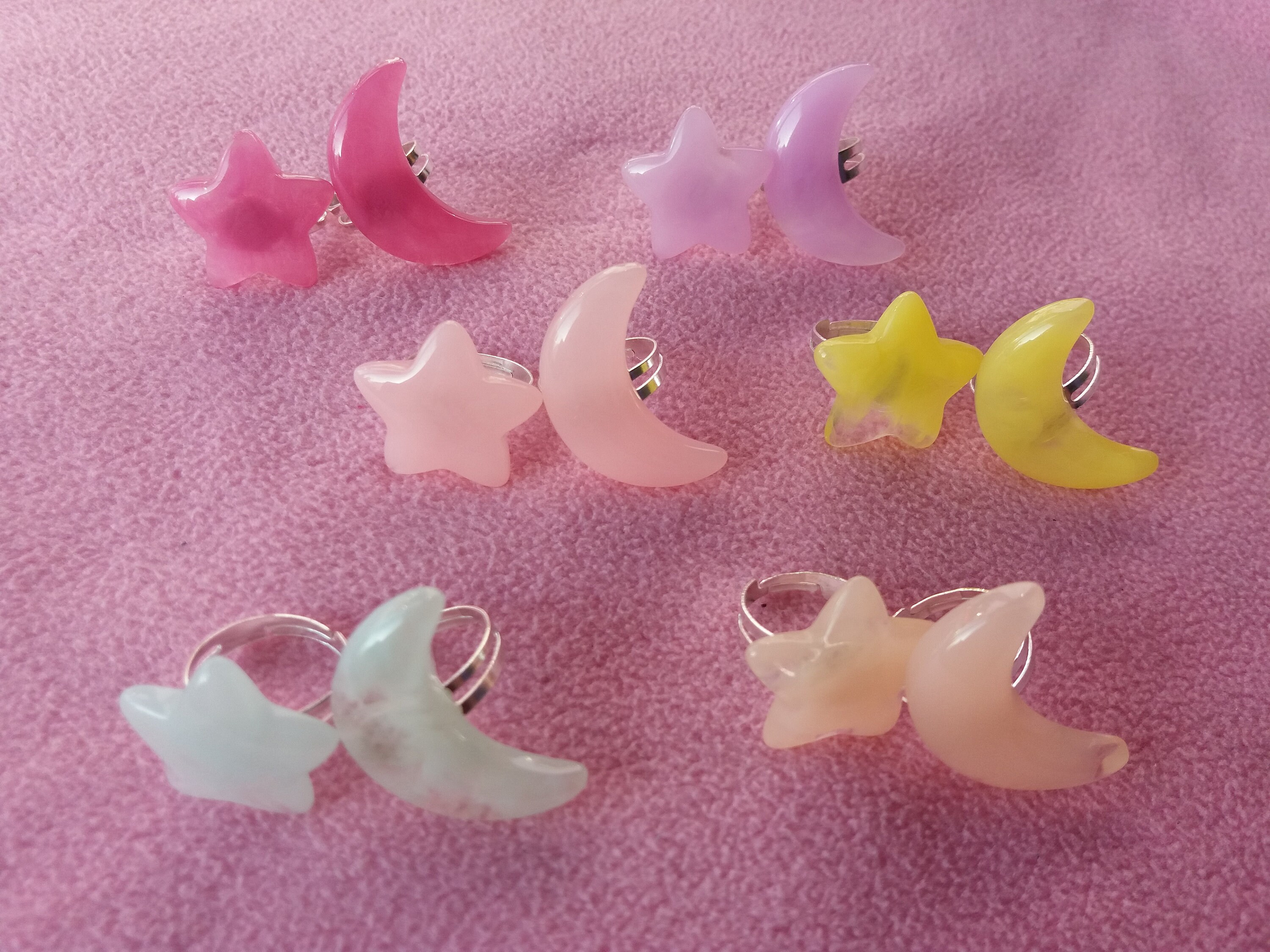 Kawaii/cute Pastel Ring Set With a Moon and Star harajuku | Etsy