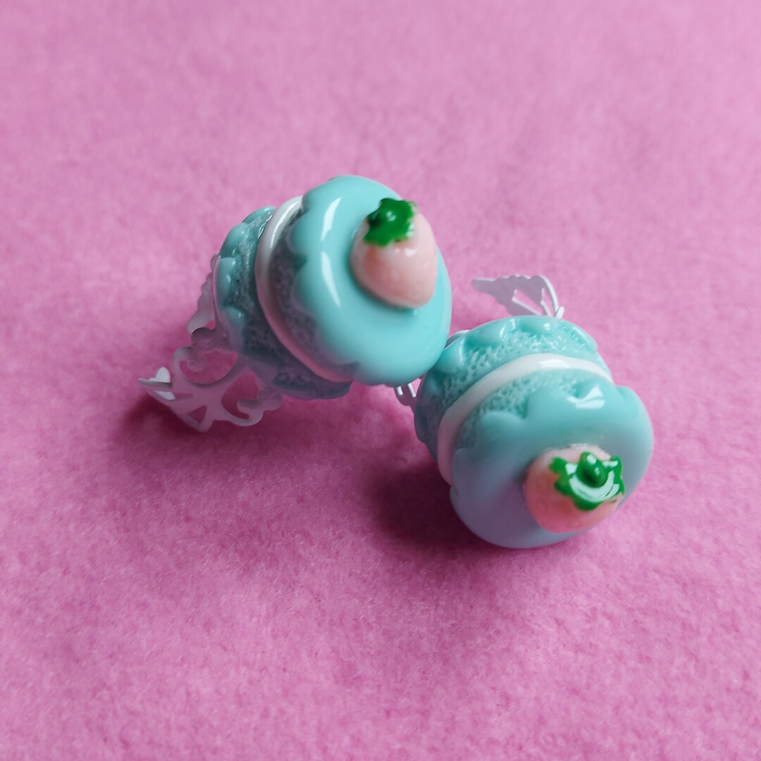 Kawaii/cute Pastel Strawberry Macaron Ring Pink Blue Harajuku Fashion, Lolita, Fairy Kei, Party ...