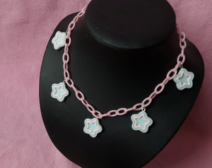 Kawaii Pastel Pink Blue Shooting Star Charm Necklace Choker Y2k Egirl ...