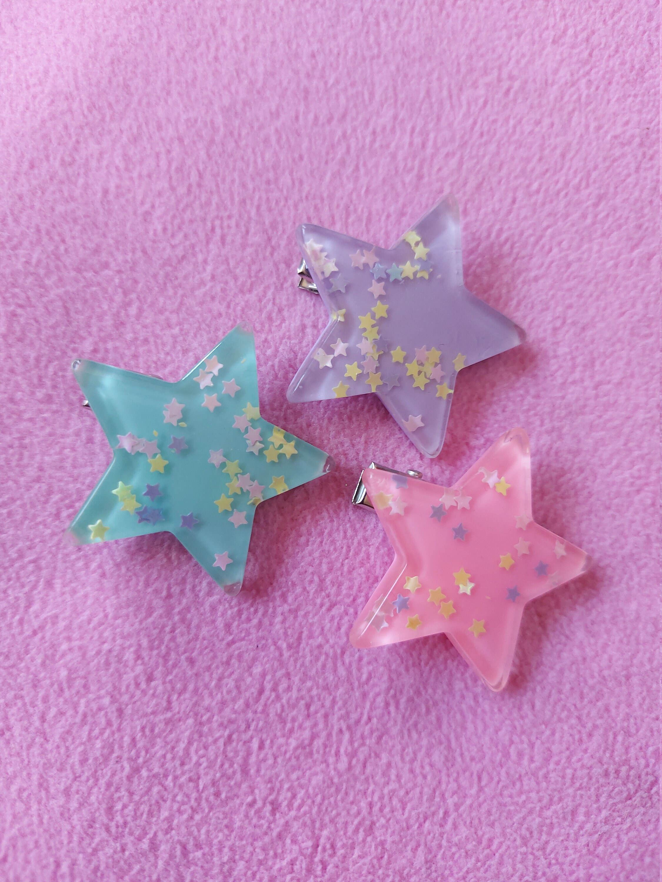 Kawaii Cute Small Star Glitter Pink Resin Hairclips Pastel - Etsy