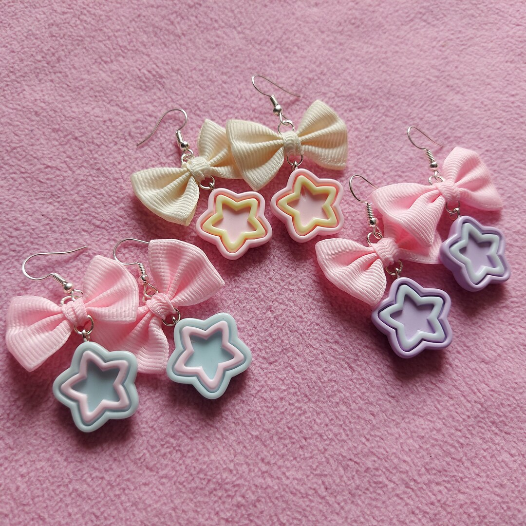 Kawaii/cute Pastel Moon Stars Earrings Kawaii Candy Candyland Sweets ...
