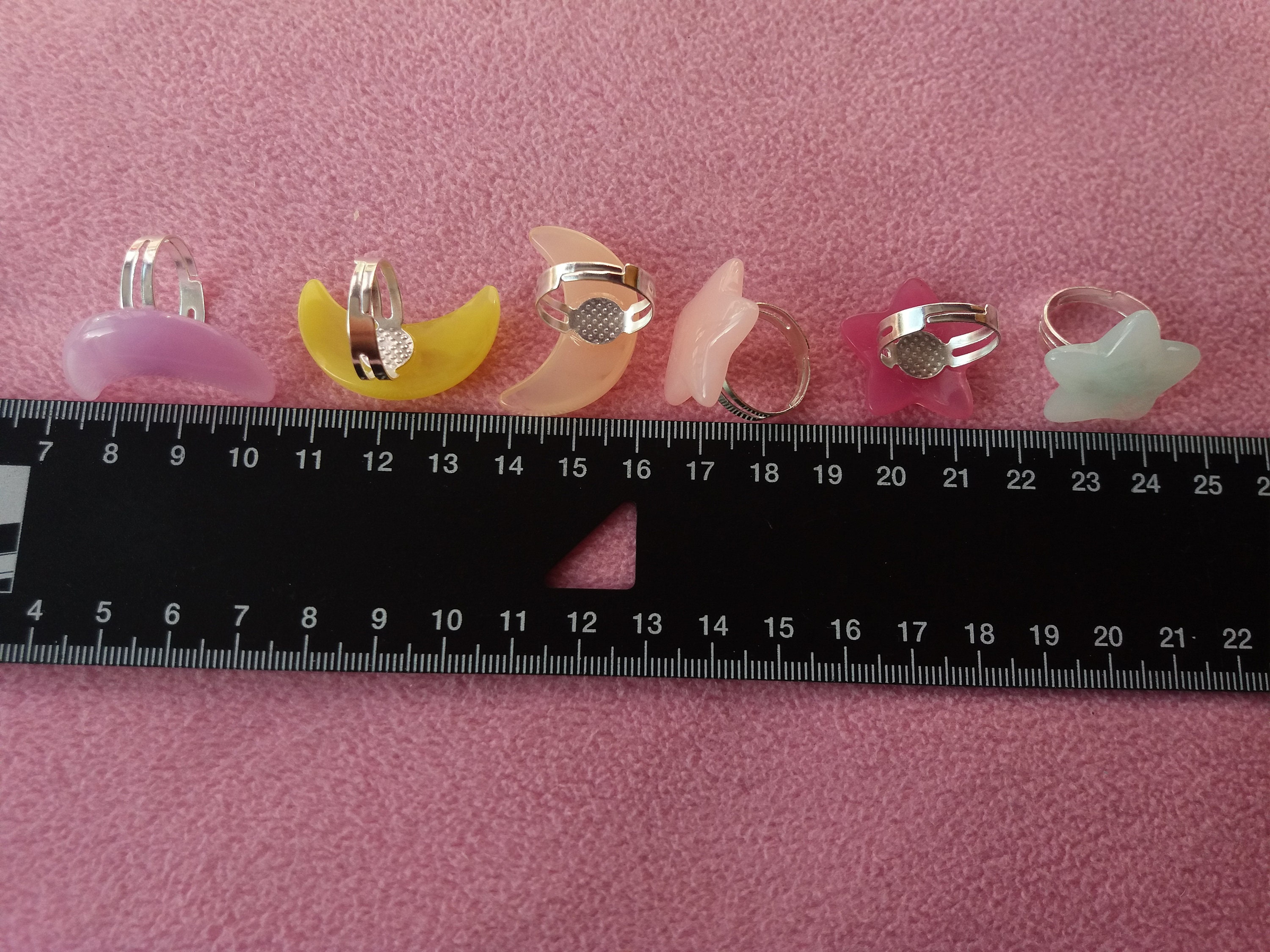 Kawaii/cute Pastel Ring Set With a Moon and Star harajuku | Etsy