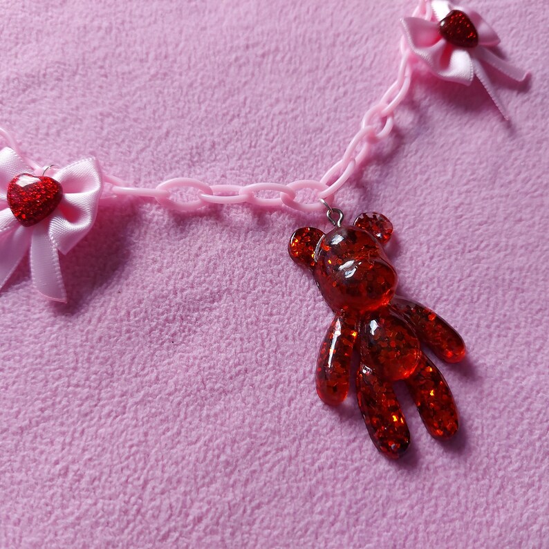 Pink and Red Bear Heart Pastel Goth Bunny Necklace Punk Decora - Etsy