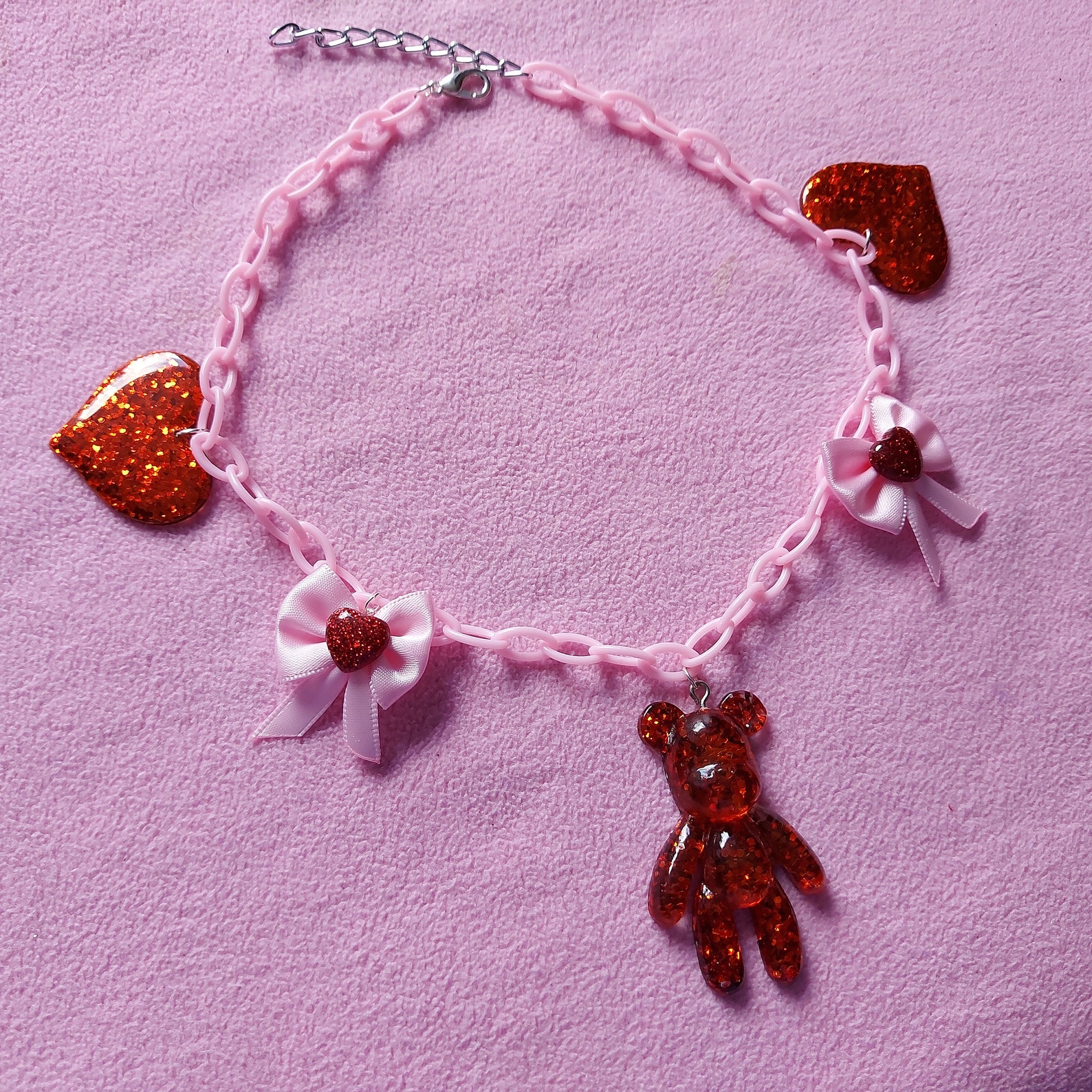 Pink and Red Bear Heart Pastel Goth Bunny Necklace Punk Decora - Etsy