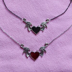 Pastel Goth Red and Black Heart With Devil Wings Necklace Punk Decora ...