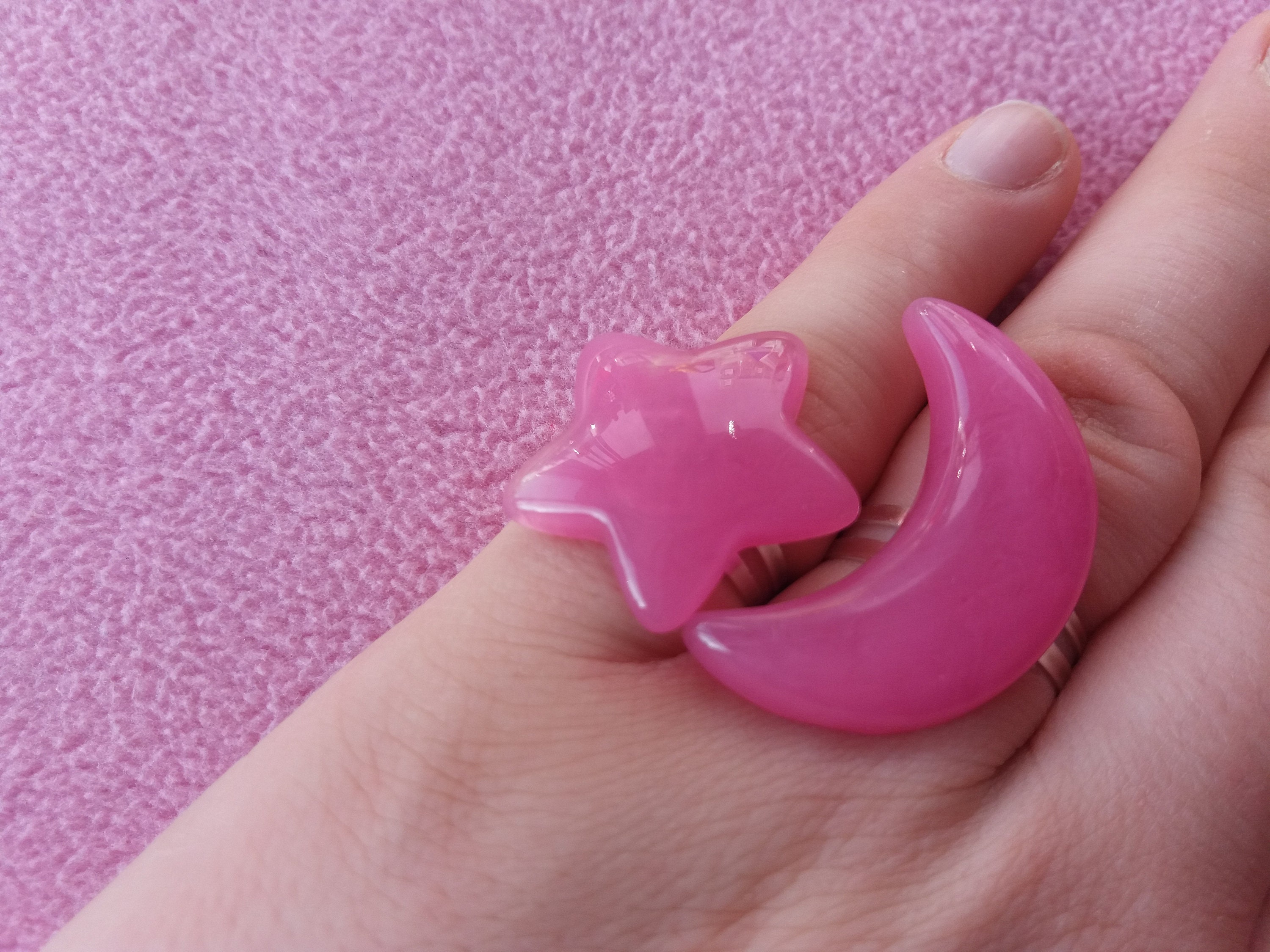 Kawaii/cute Pastel Ring Set With a Moon and Star harajuku | Etsy