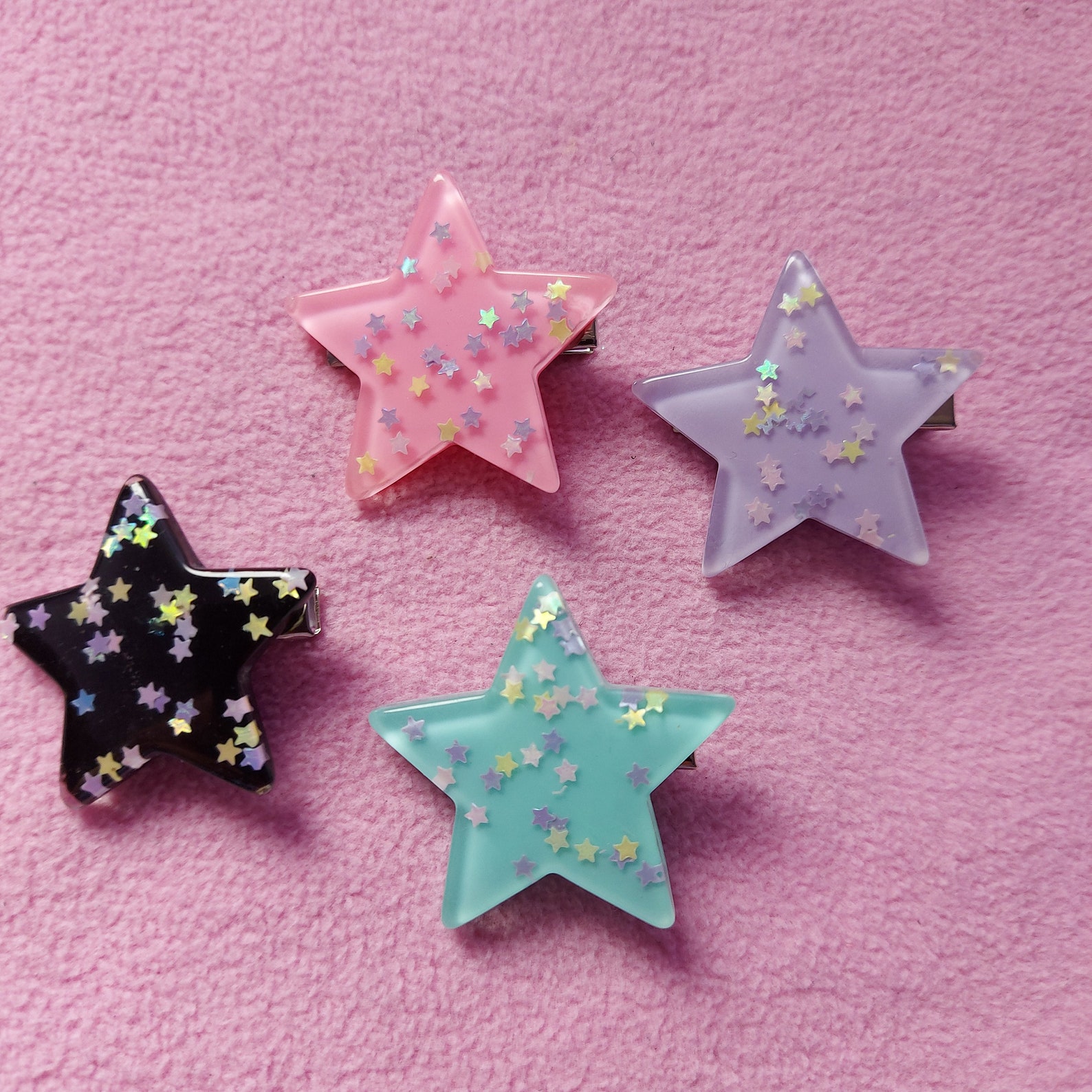 Kawaii Cute Small Star Glitter Pink Resin Hairclips Pastel - Etsy