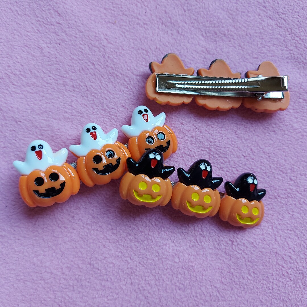 Creepy Cute Halloween Pumpkin Carving Jack O'lantern Hairclips Goth ...