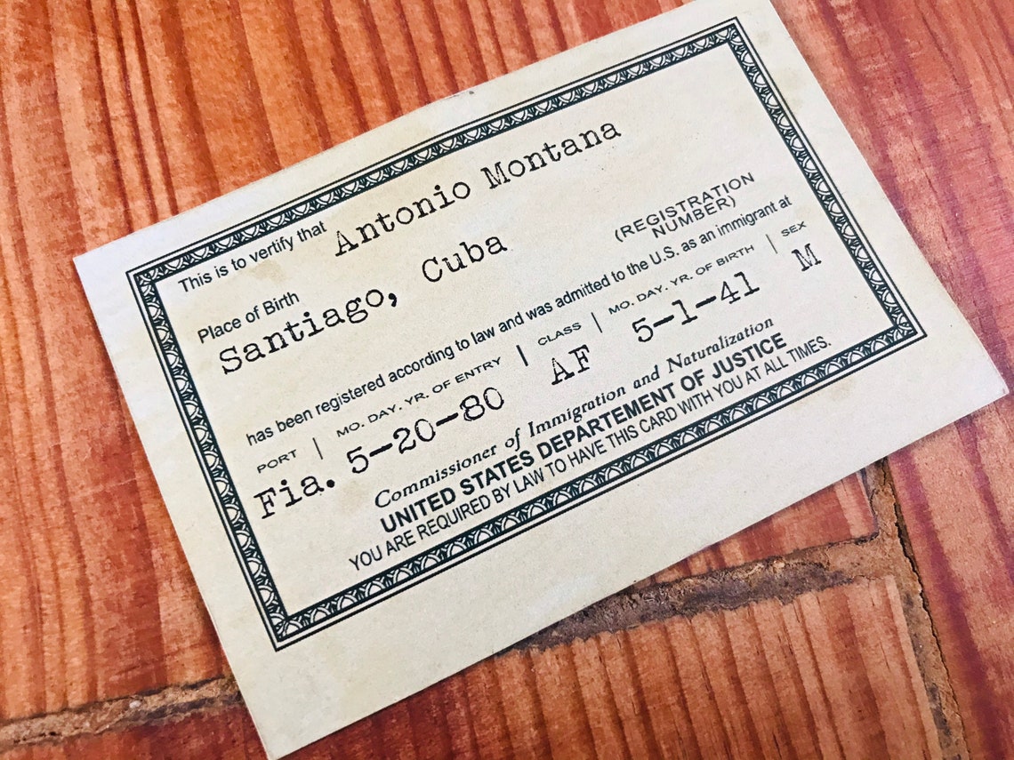 Green Card by Tony Montana REPLICA Scarface 1983 | Etsy