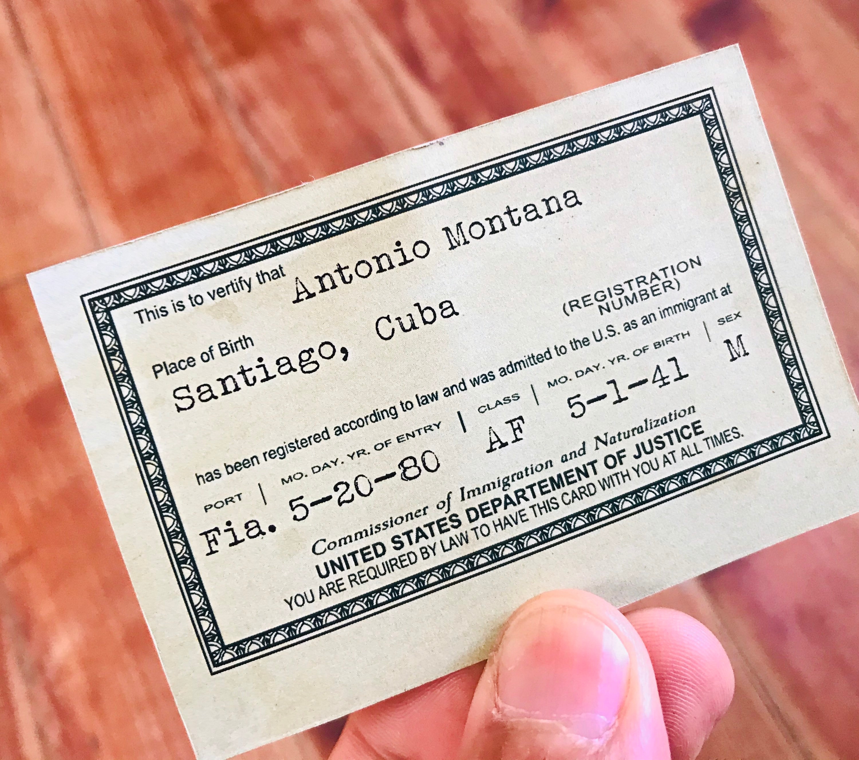 Tony Montana's Green Card REPLICA Scarface 1983 - Etsy UK