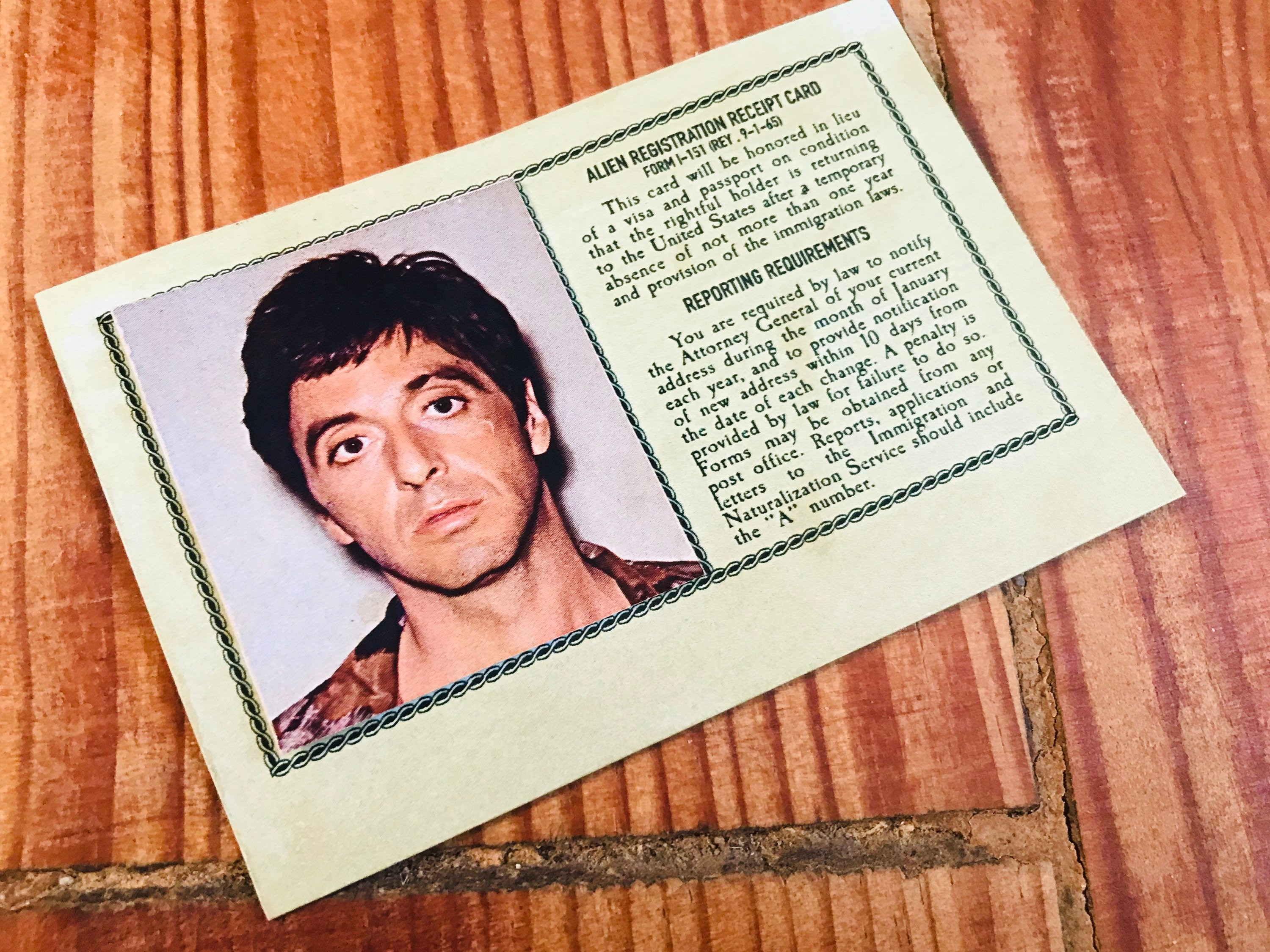 Tony Montana's Green Card REPLICA Scarface 1983 - Etsy UK