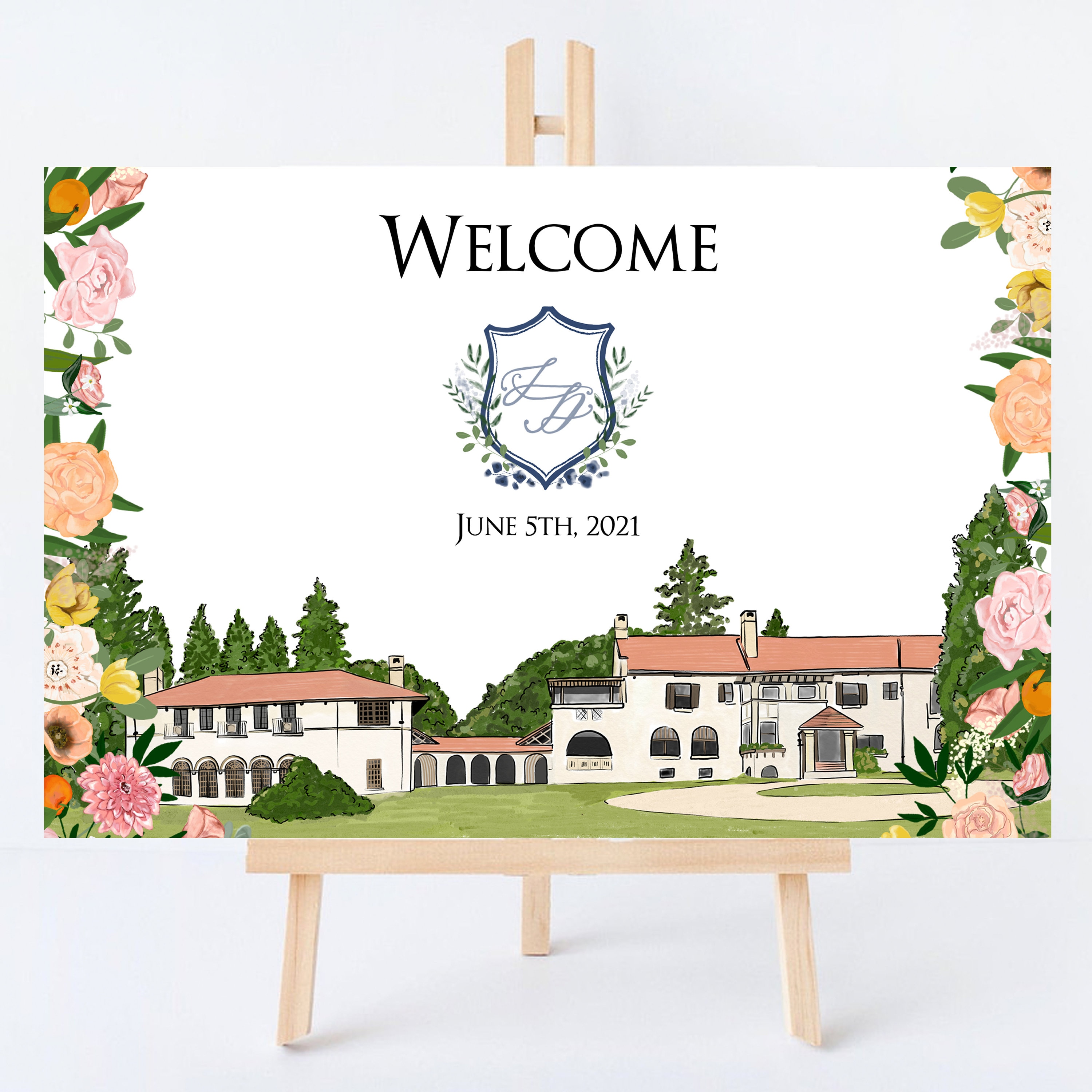 Illustrated Venue Welcome Wedding Sign - Personalised!! - Etsy UK