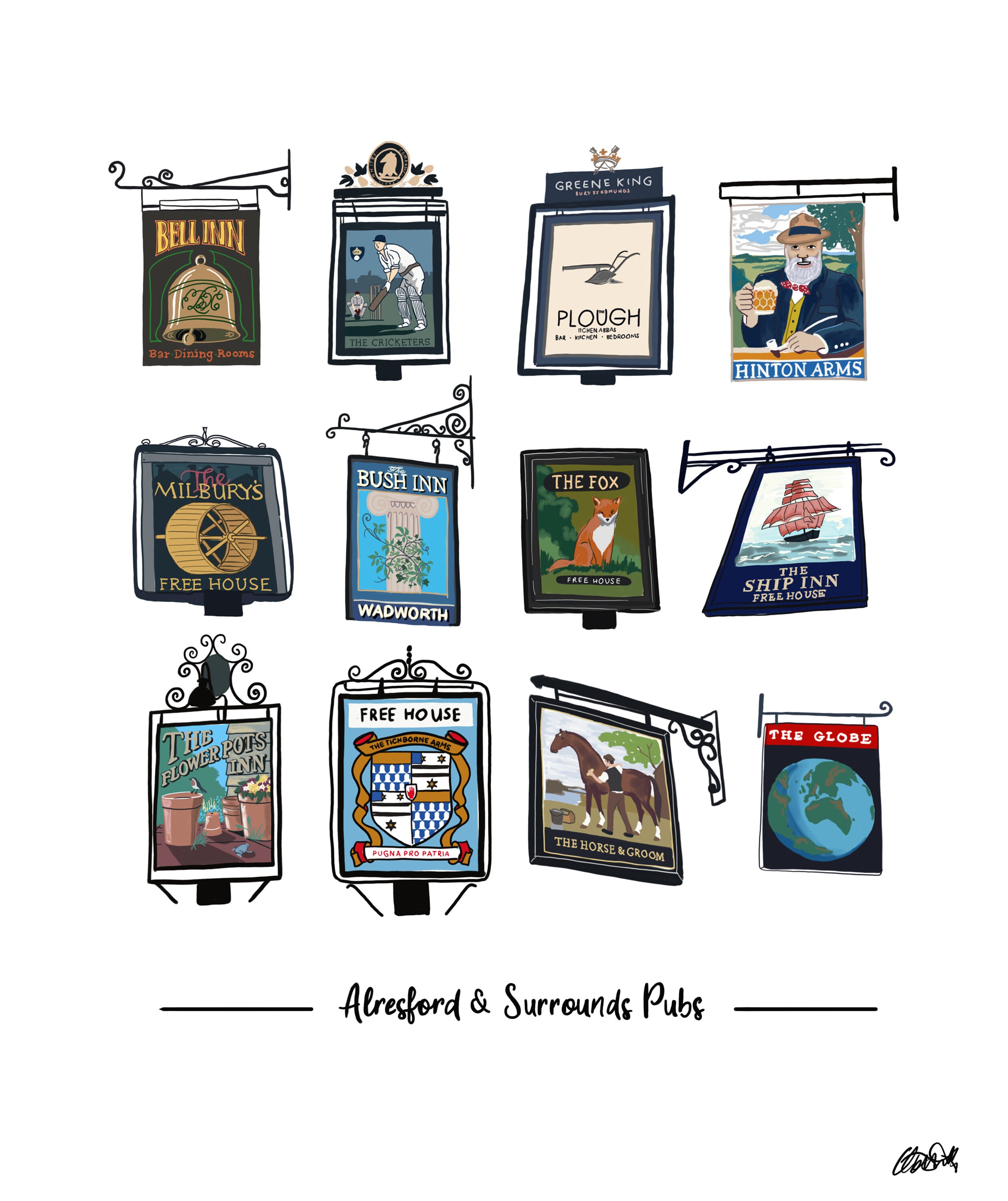 Illustrated Pub Signs Print Edinburgh / Winchester / - Etsy