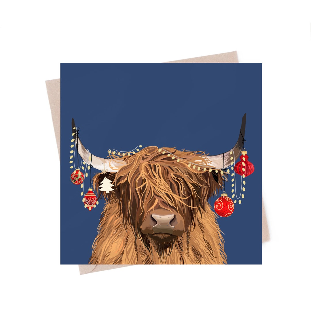 Highland Cow Christmas Cards Baubles & Lights - Etsy UK