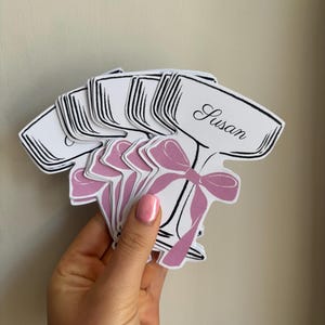 Personlised Champagne Glass Place Cards - Black Bow, Party Name Cards ...