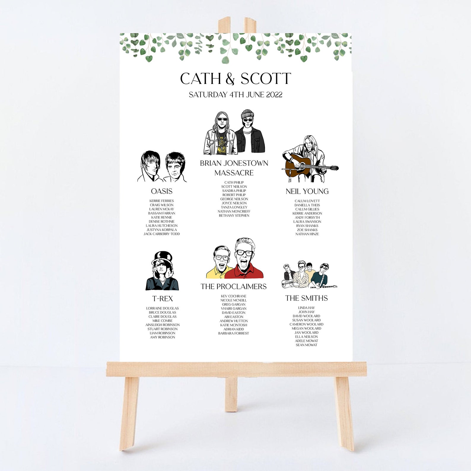 Bespoke Illustrated Band Table Plan A1 'couples Favourite Bands ...
