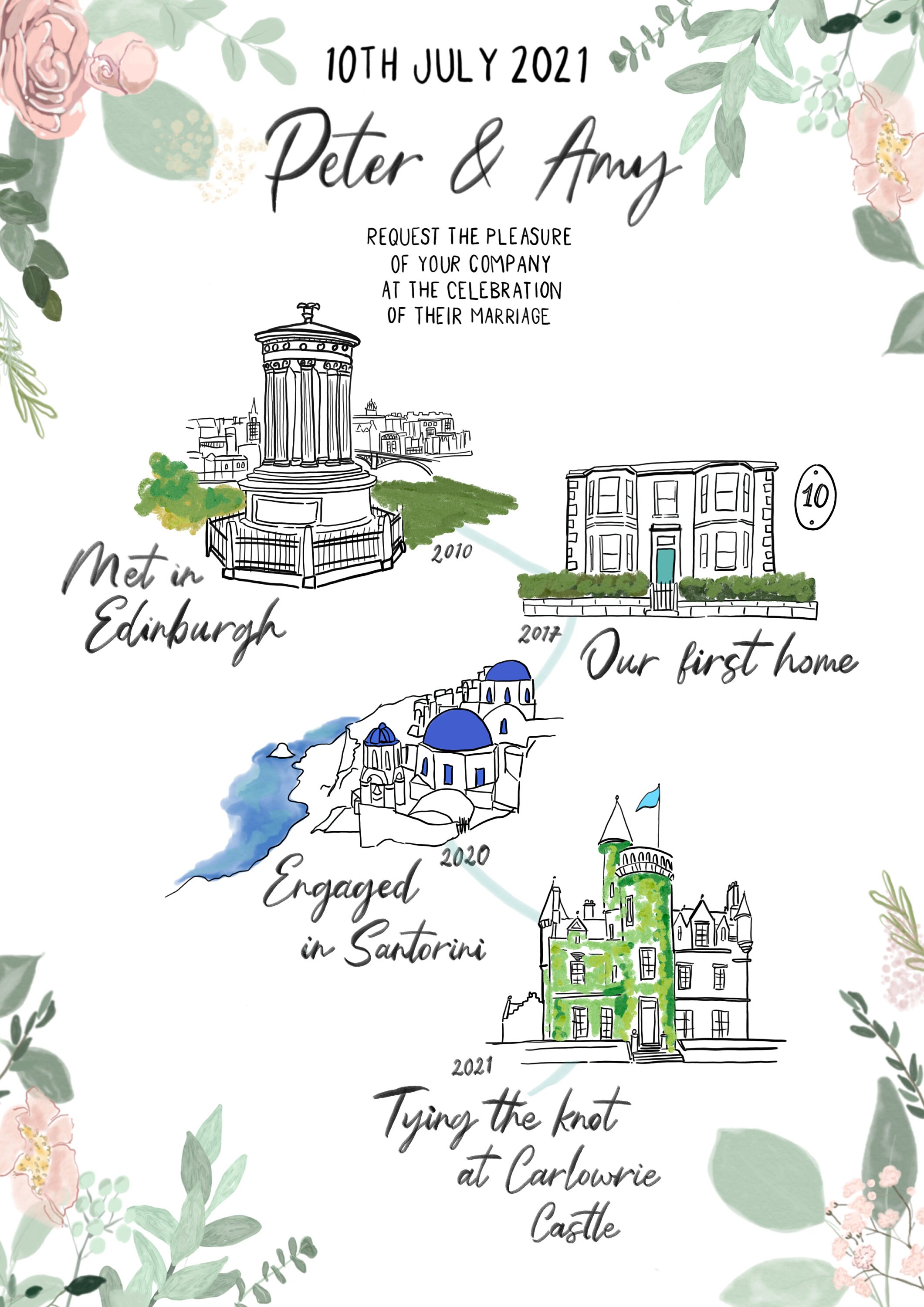 Custom Illustrated Wedding Invitations / Couples Timeline - Etsy UK