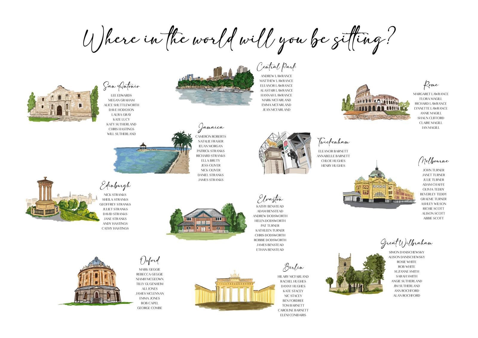 Bespoke Illustrated Location Table Plan A1 'couples - Etsy UK