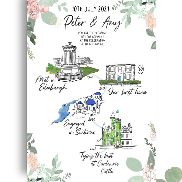 Bespoke Illustrated Location Table Plan A1 'couples Favourite Places ...