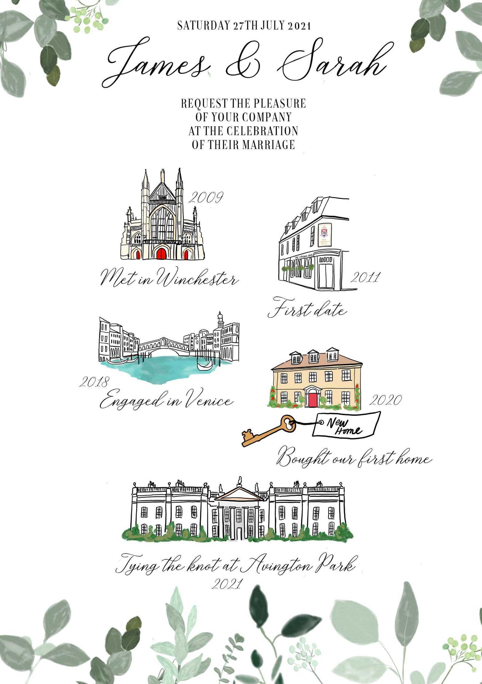 Custom Illustrated Wedding Invitations / Couples Timeline - Etsy UK