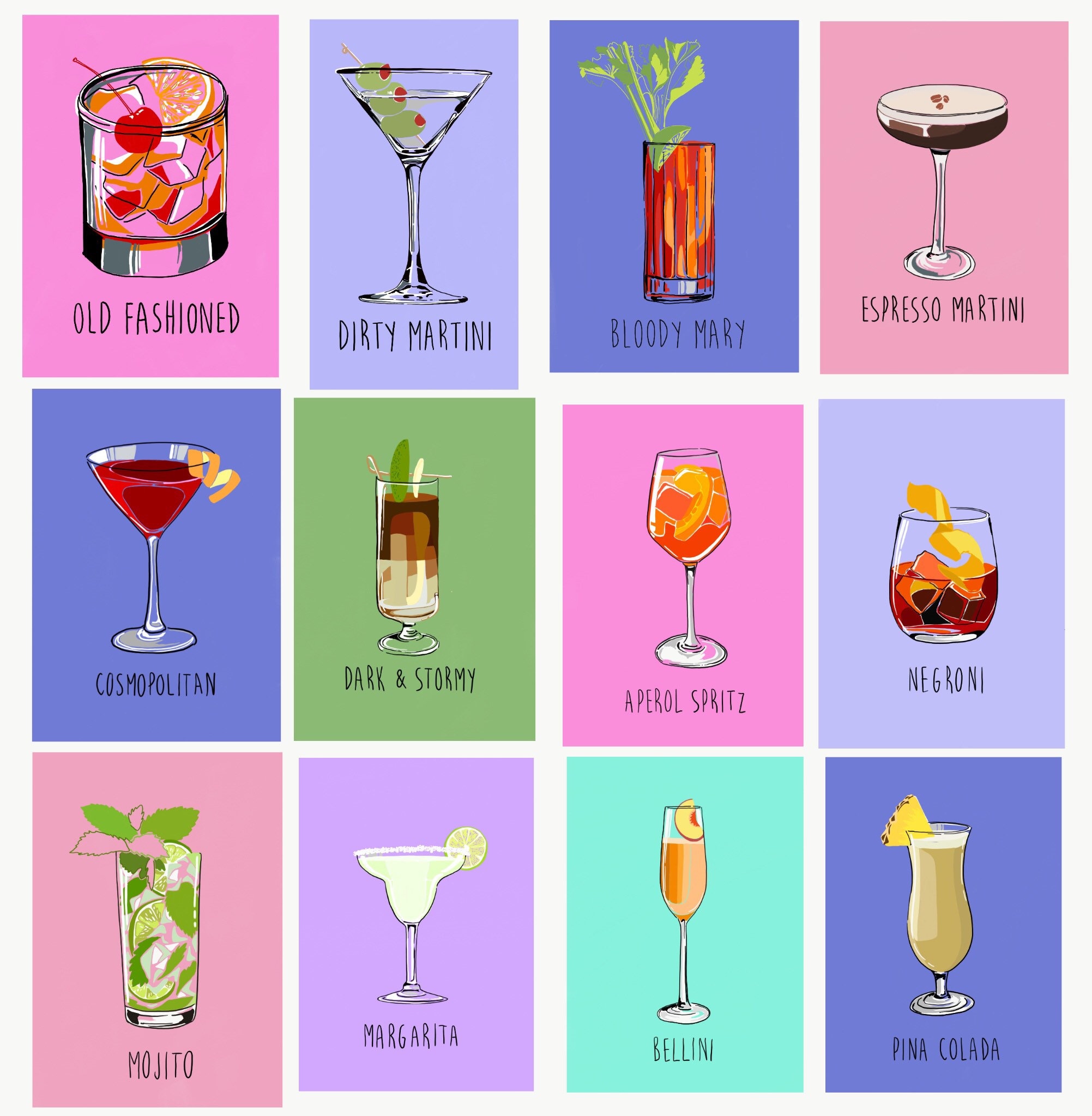 Illustrated Cocktails Prints - Etsy