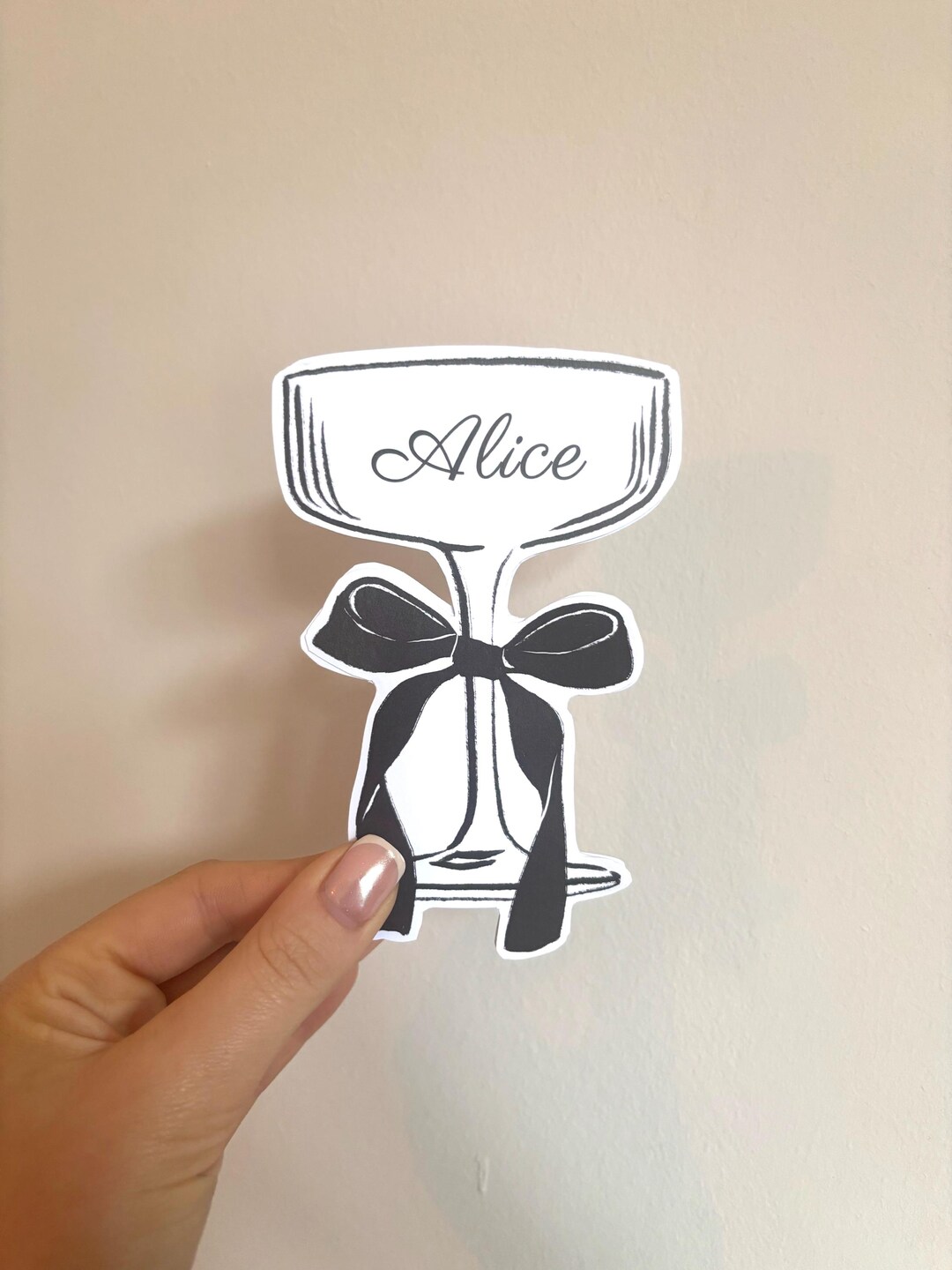 Personlised Champagne Glass Place Cards - Black Bow, Party Name Cards ...