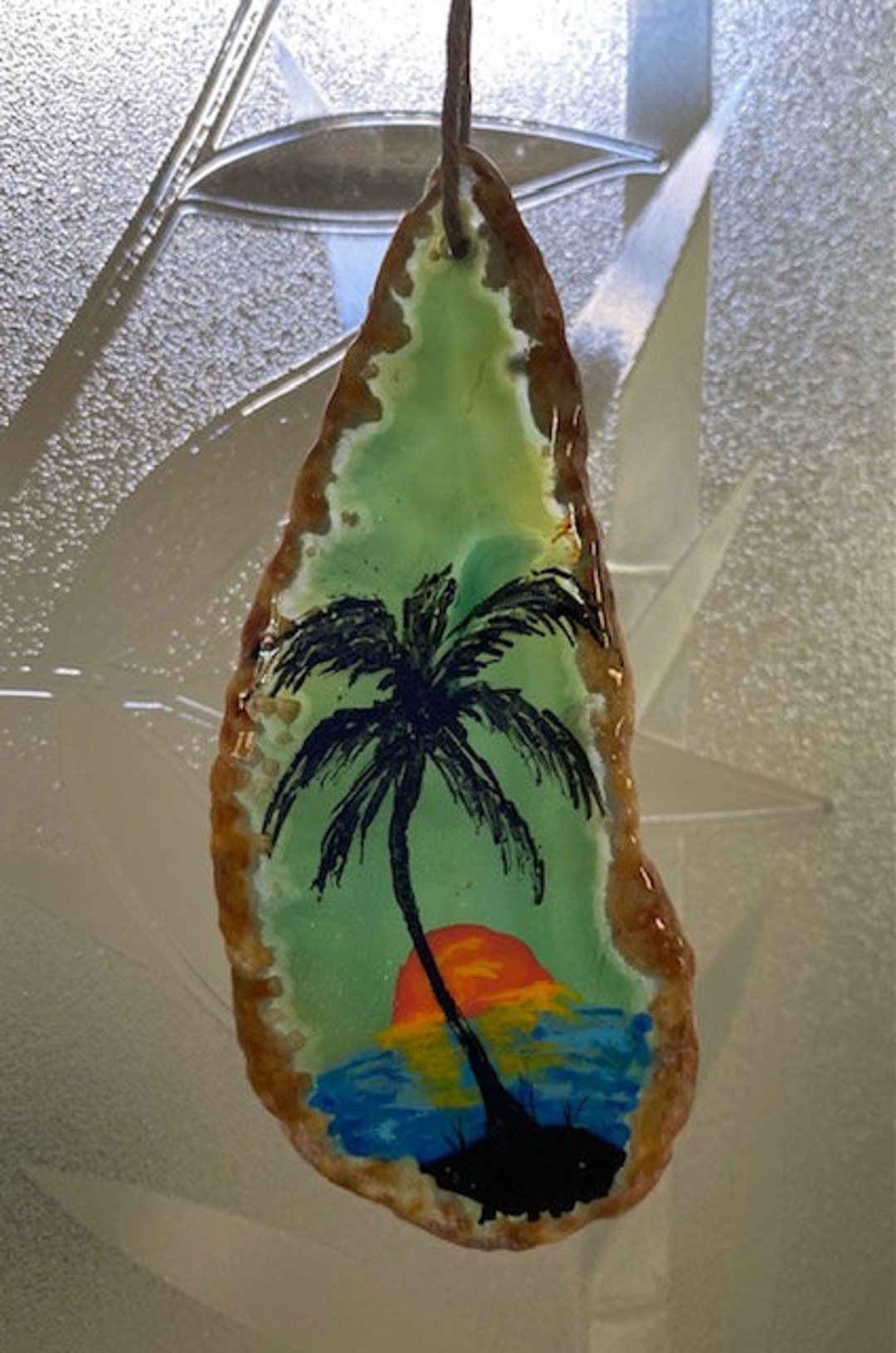 Palm Trees and Sunset Painted on an Agate Slice. - Etsy