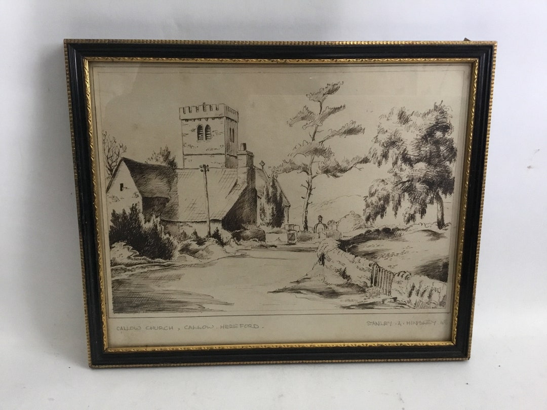 Vintage 1945 Ink-drawing of Callow,church,callow,england by Stanley A ...
