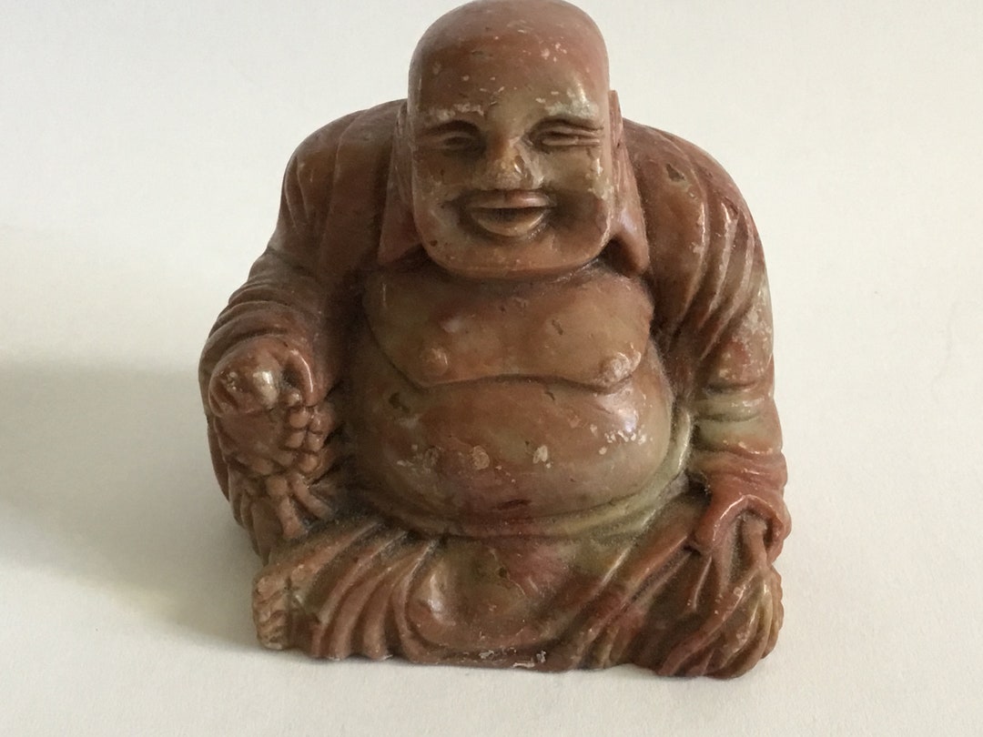 Vintage Soapstone Figure of Sitting Hotai Buddha H 3.25” W 3.25” D 2.50 ...