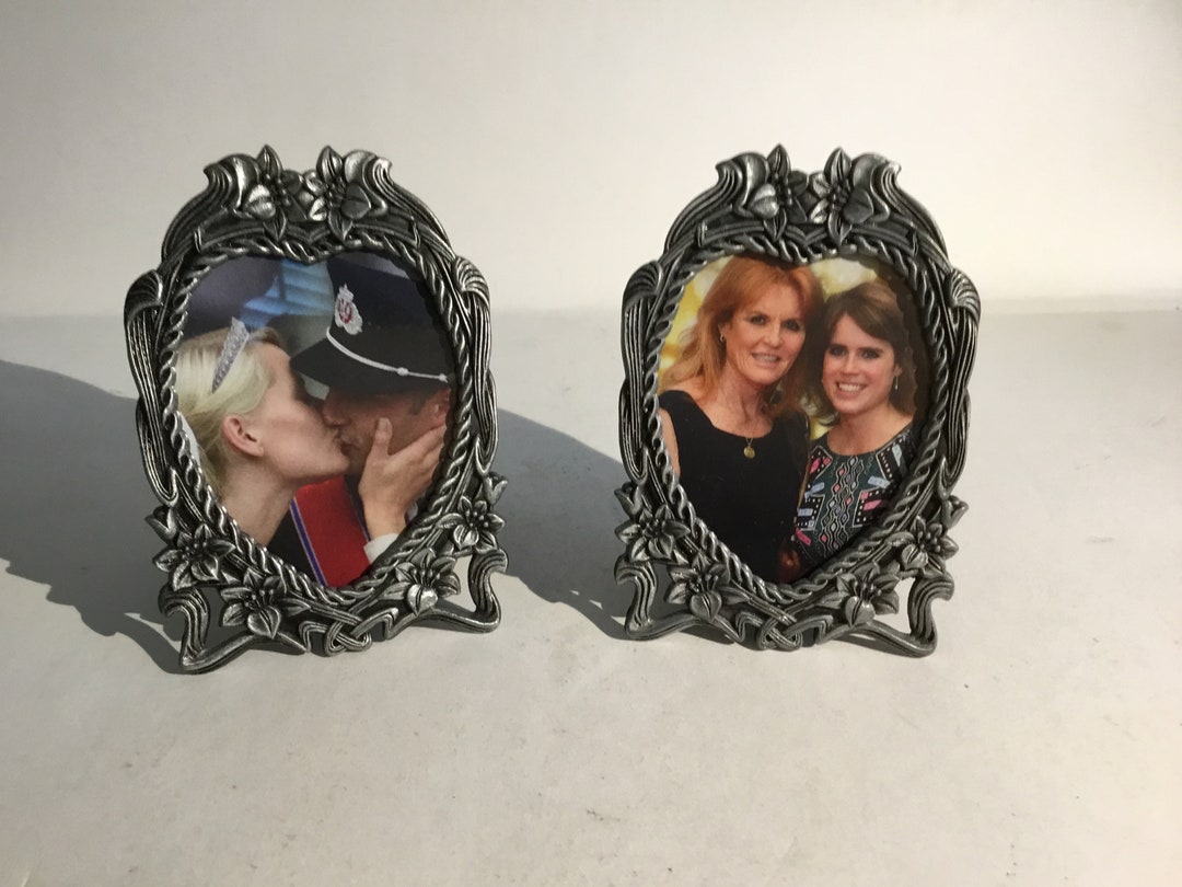 Vintage Pair Small Pewter Heart Shaped Photo Frames 3X4.25 Ornate Lily ...