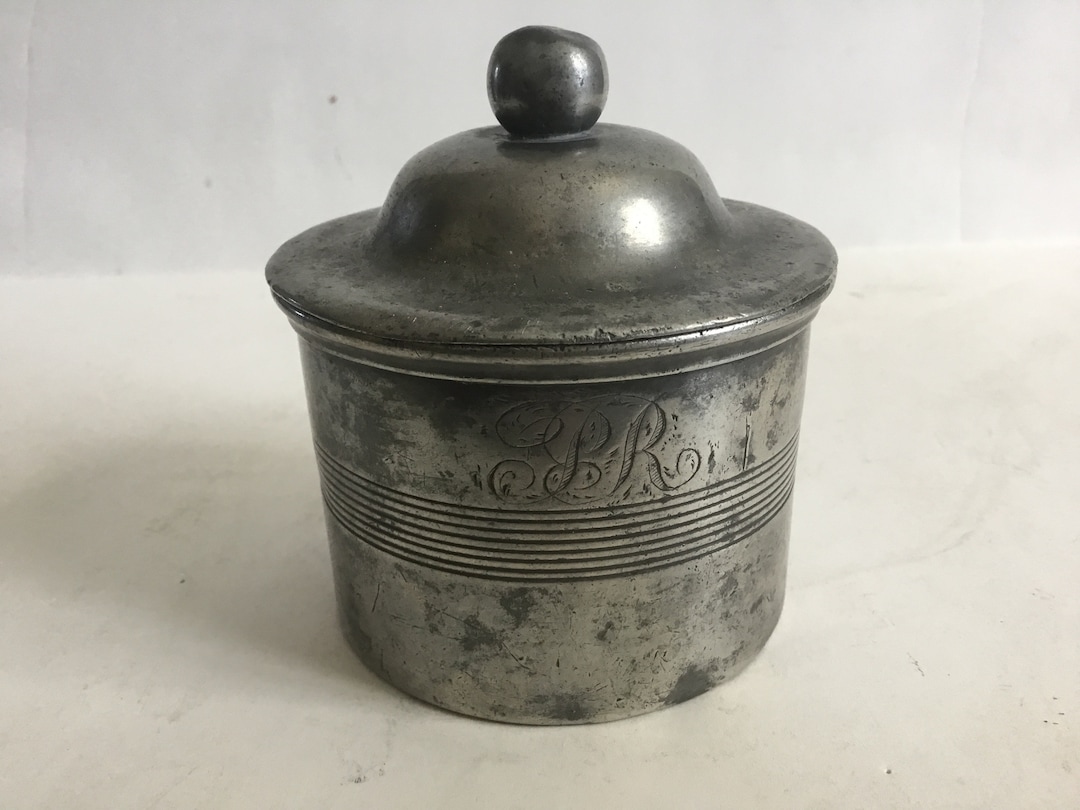Antique Early 1800s Georgian Small Pewter Tobacco Jar W/ Contoured Lid ...