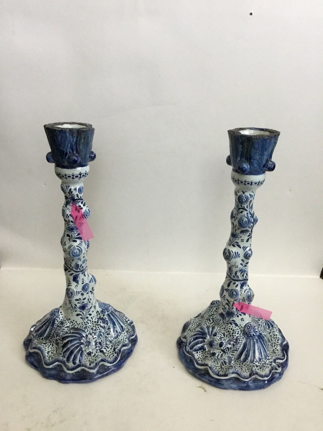 Rare Antique Pair of Early 19th Century Delft Candlesticks Moulded as ...